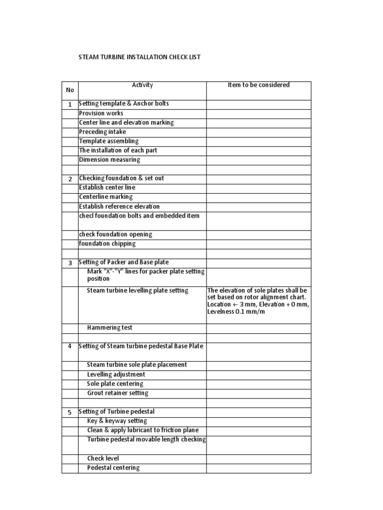 Steam Turbine Checklist | PDF | Turbine | Propulsion