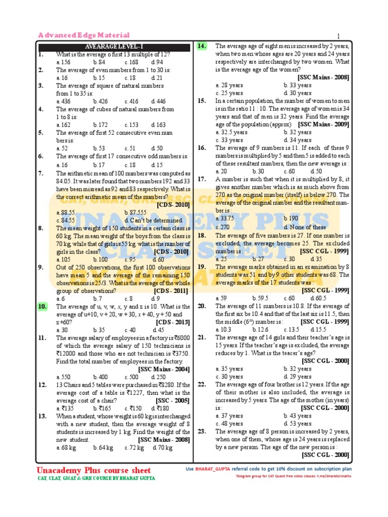 Average Question Sheet | Download Free PDF | Team Sports | Ball And Bat ...