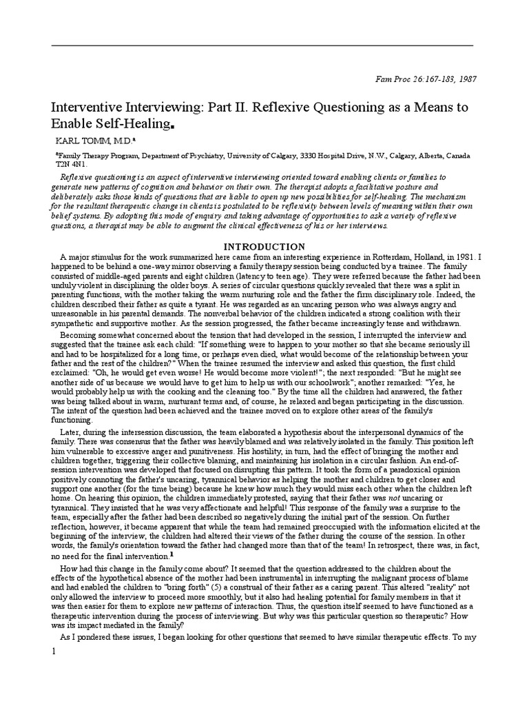 Interventive Interviewing: Part II. Reflexive Questioning As A Means To ...