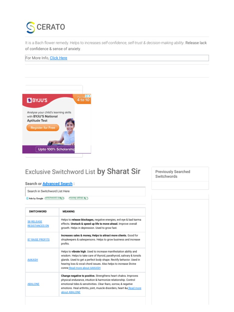 Cerato: Exclusive Switchword List | PDF