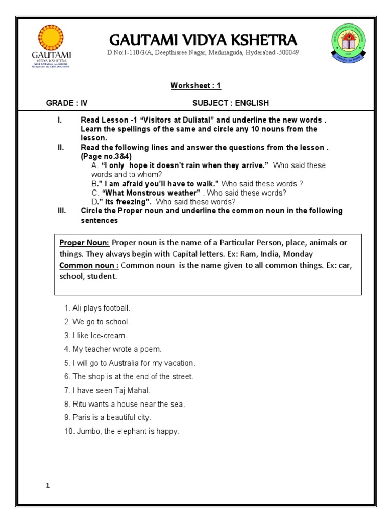Grade 4 English Worksheet | PDF