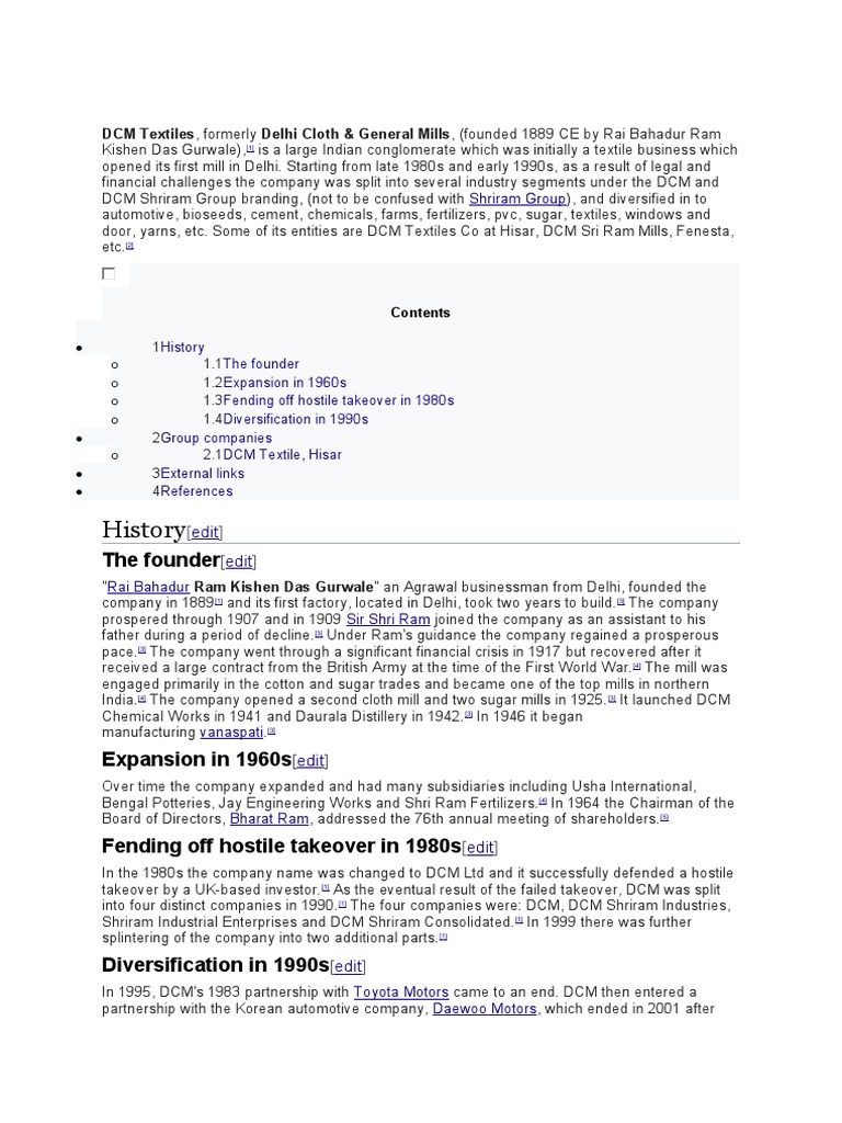 DCM Textiles, formerly Delhi Cloth & General Mills | PDF | Industries | Textiles