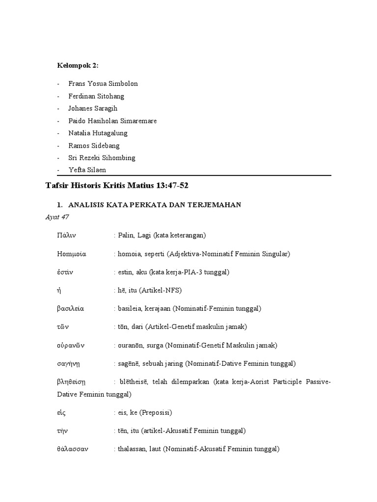 Historis Kritis Matius 13 | PDF | Seni & Disiplin Bahasa | Kajian Bahasa Asing