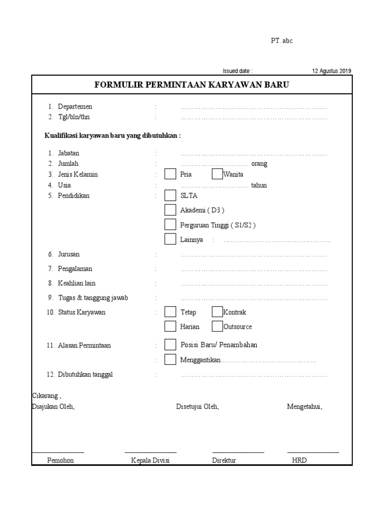 Form Permintaan Karyawan Baru | PDF
