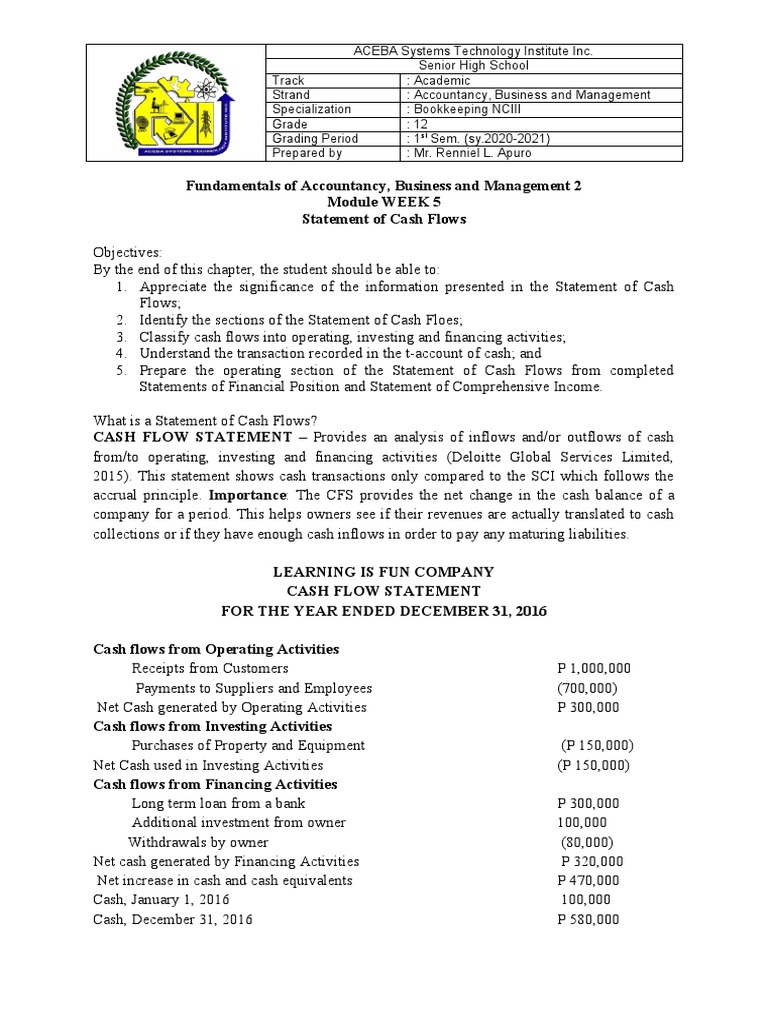 Fabm2 Module 5 | PDF | Cash Flow Statement | Bookkeeping
