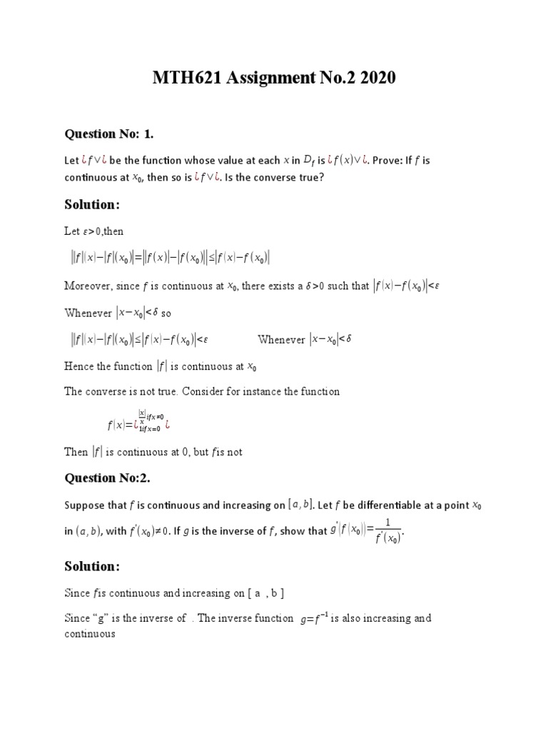 MTH621 Assignment No.2 2020 | PDF