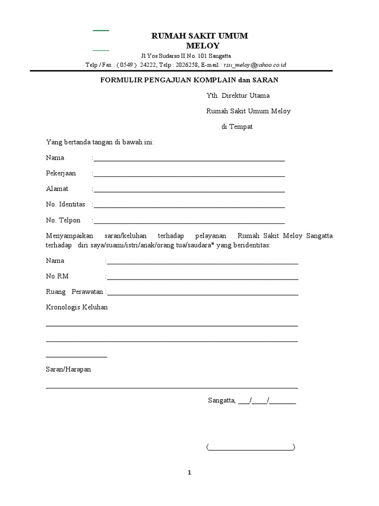 Formulir Pengajuan Komplain Dan Saran | PDF