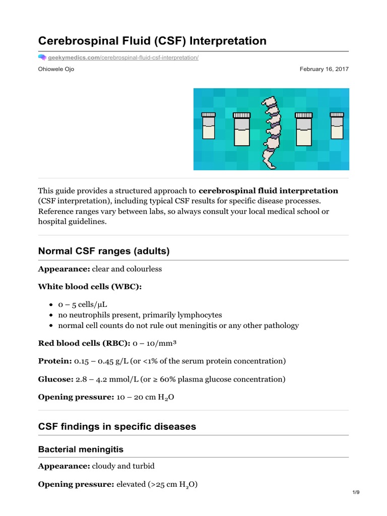 CSF Interpretation Guide for Common Diseases | PDF | Meningitis ...