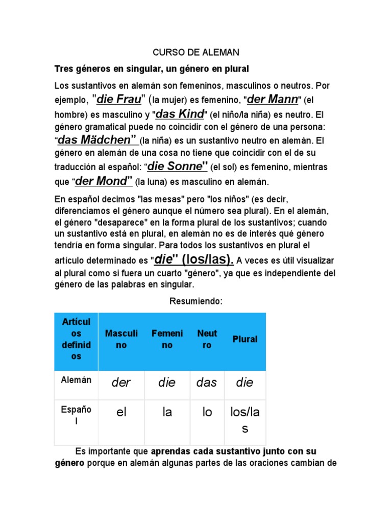 Géneros y Conjugación en Alemán | PDF | Género gramatical | Idioma aleman