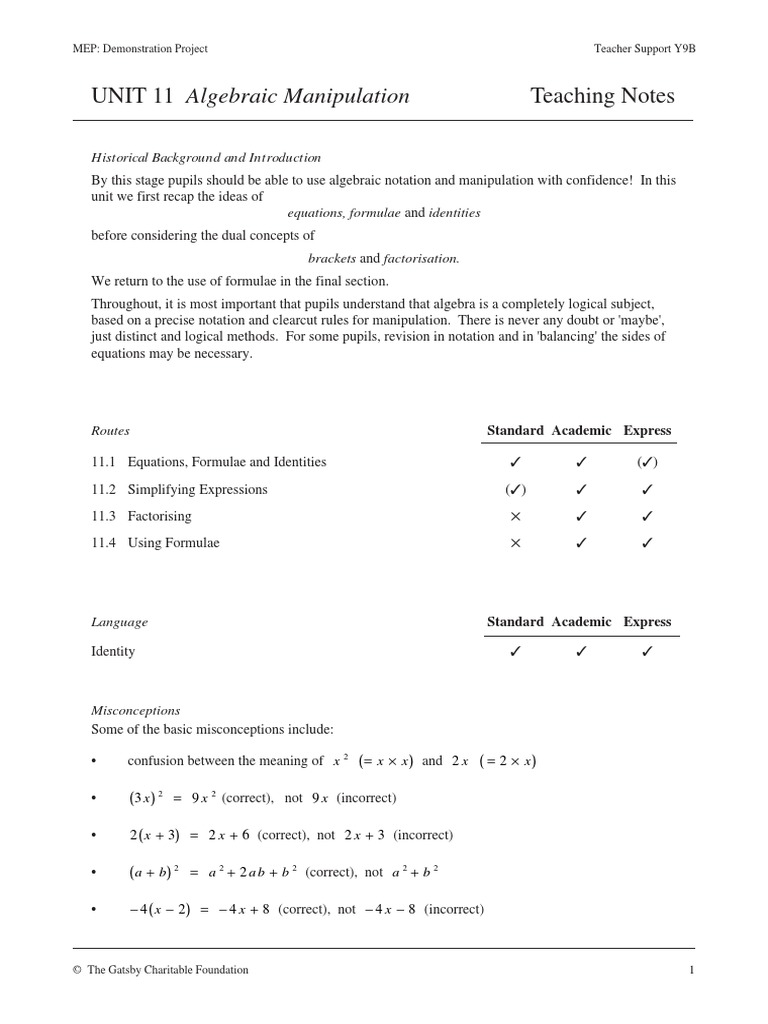Teaching Notes Year 9 Algebra | PDF | Algebra | Equations