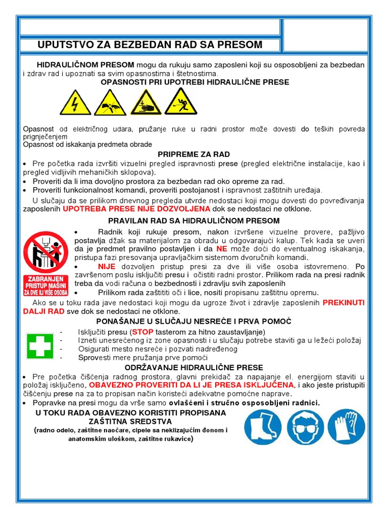 Bezbedan Rad Sa Presom PDF | PDF