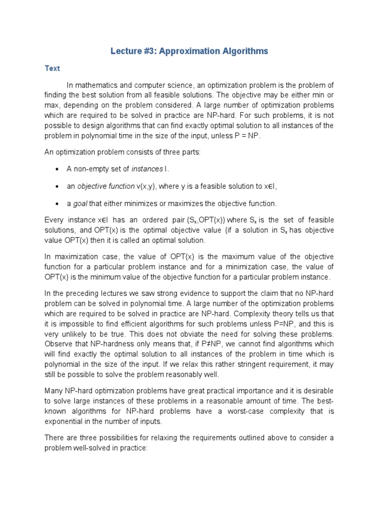 Lecture #3: Approximation Algorithms | PDF | Mathematical Optimization ...