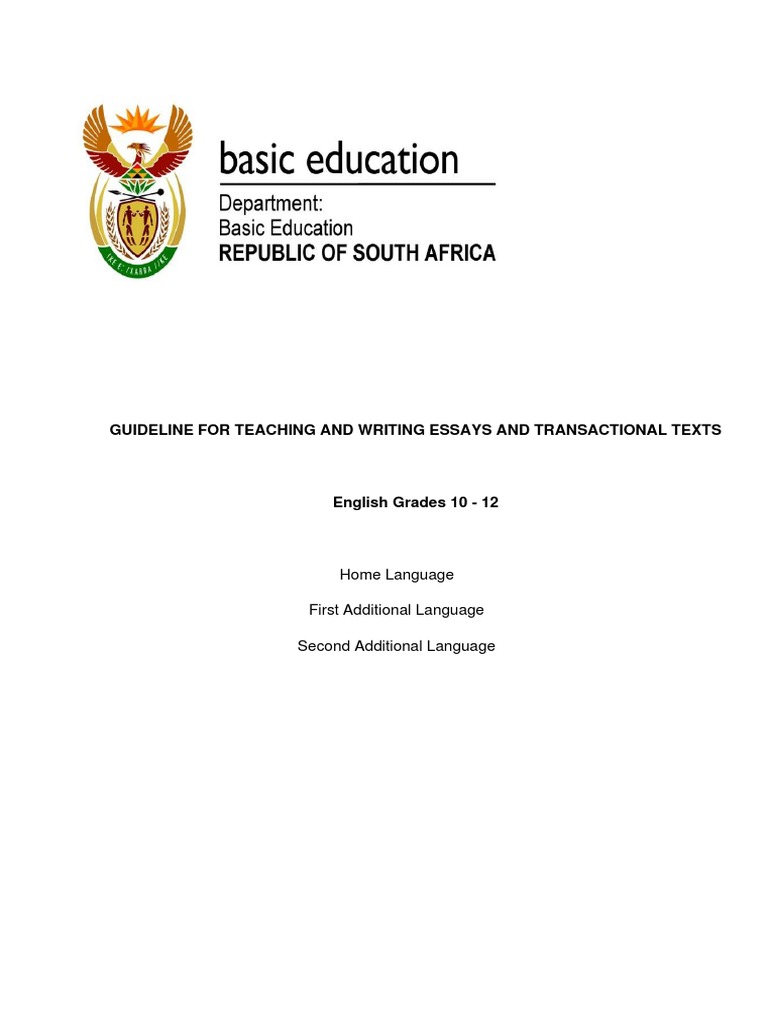 Grade 10 12 English Guideline For Teaching and Writing Essays and ...