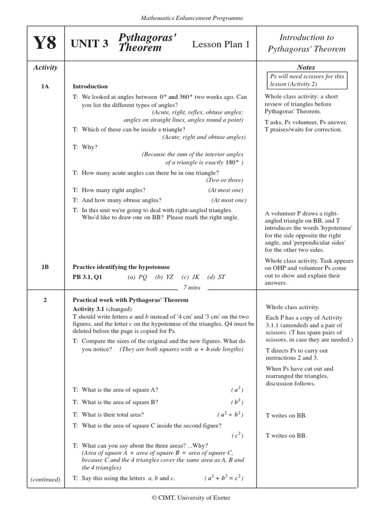 Pythogoras Detailed Lesson Plans | PDF | Triangle | Elementary Mathematics