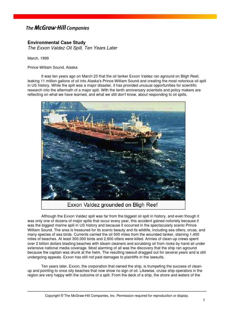 The Exxon Valdez Oil Spill, Ten Years Later: Environmental Case Study ...