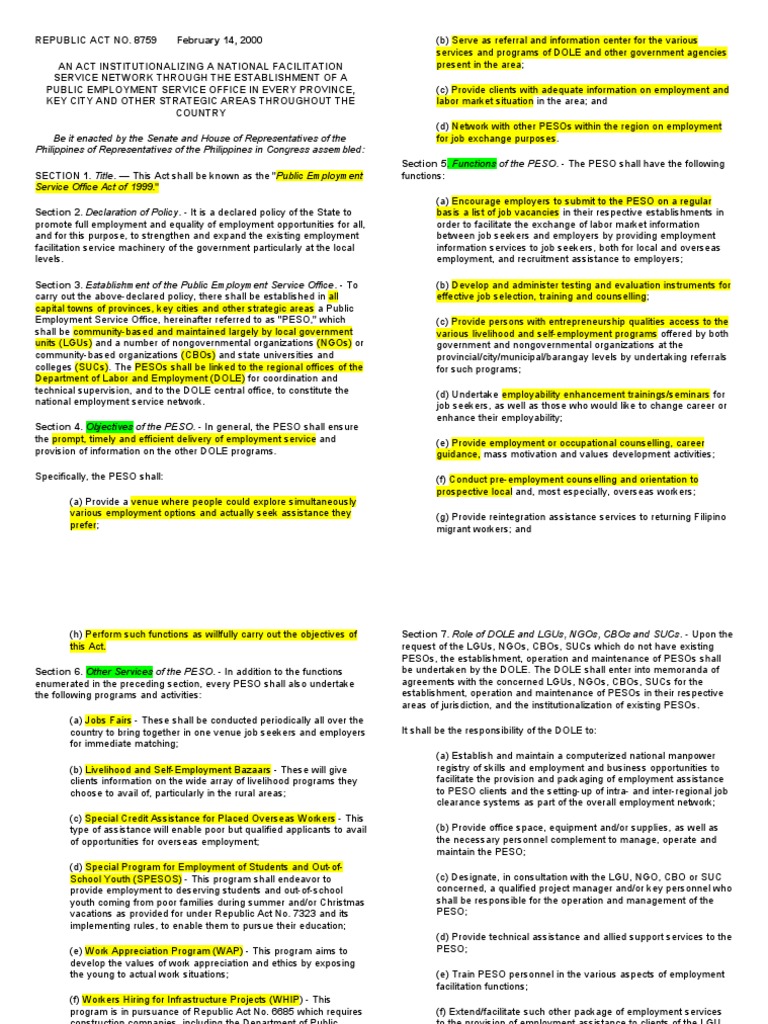 Ra 8759 | PDF | Unemployment Benefits | Employment