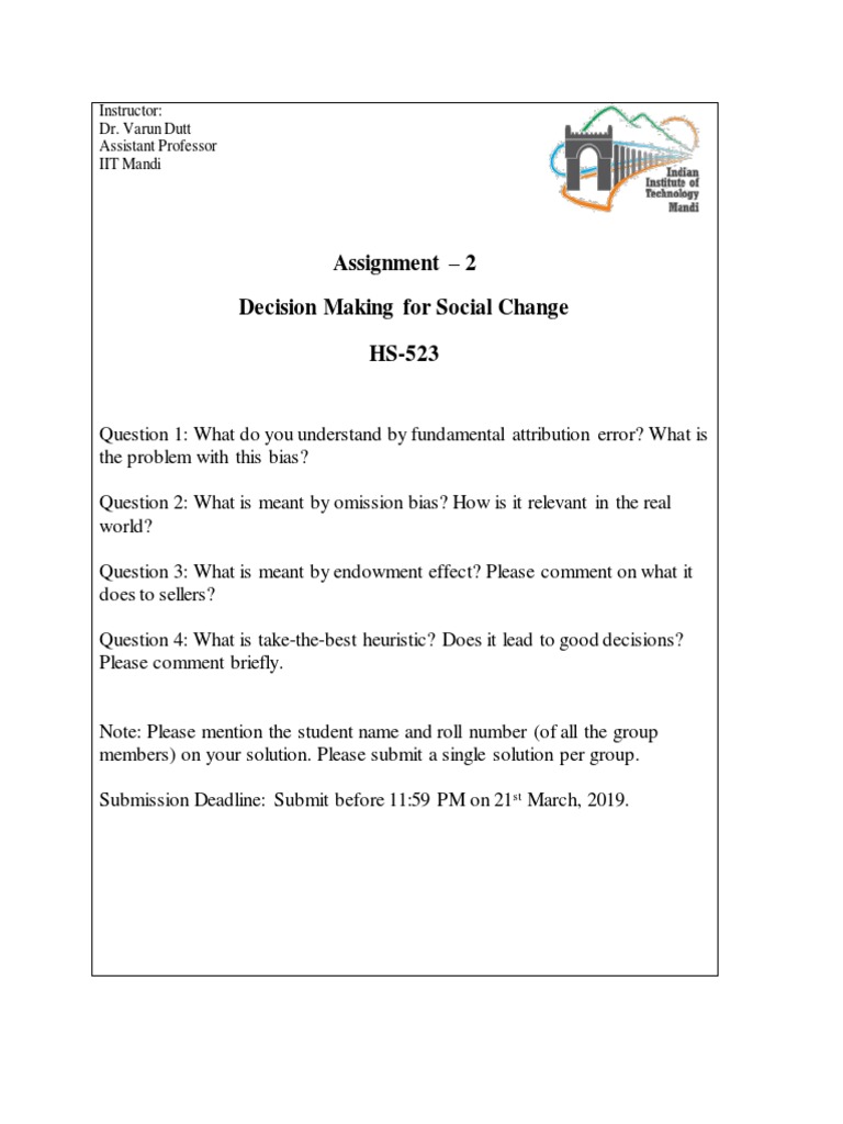 Assignment - 2 Decision Making For Social Change HS-523: Instructor: Dr ...