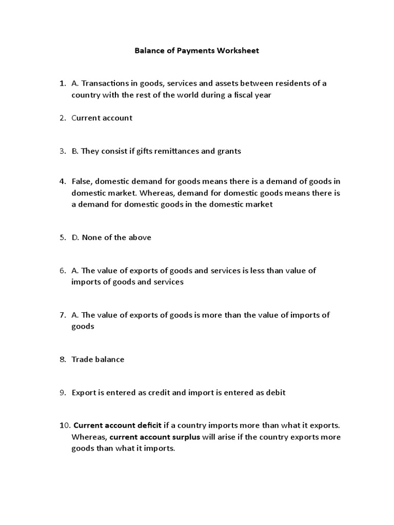 Balance of Payments Worksheet | PDF | Capital Account | Balance Of Payments