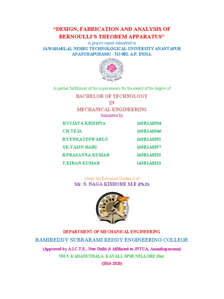 Bernoullis Theorem Project Report | PDF | Fluid Dynamics | Fluid Mechanics