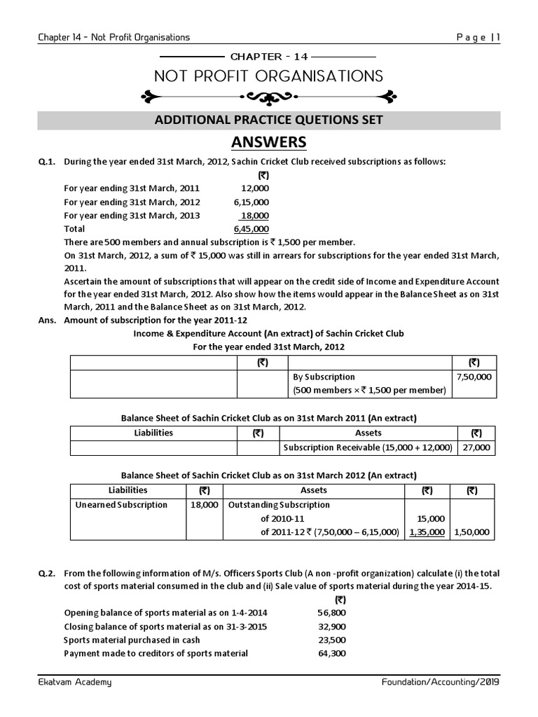 NPO Accounting Practice Questions and Solutions | PDF | Expense ...
