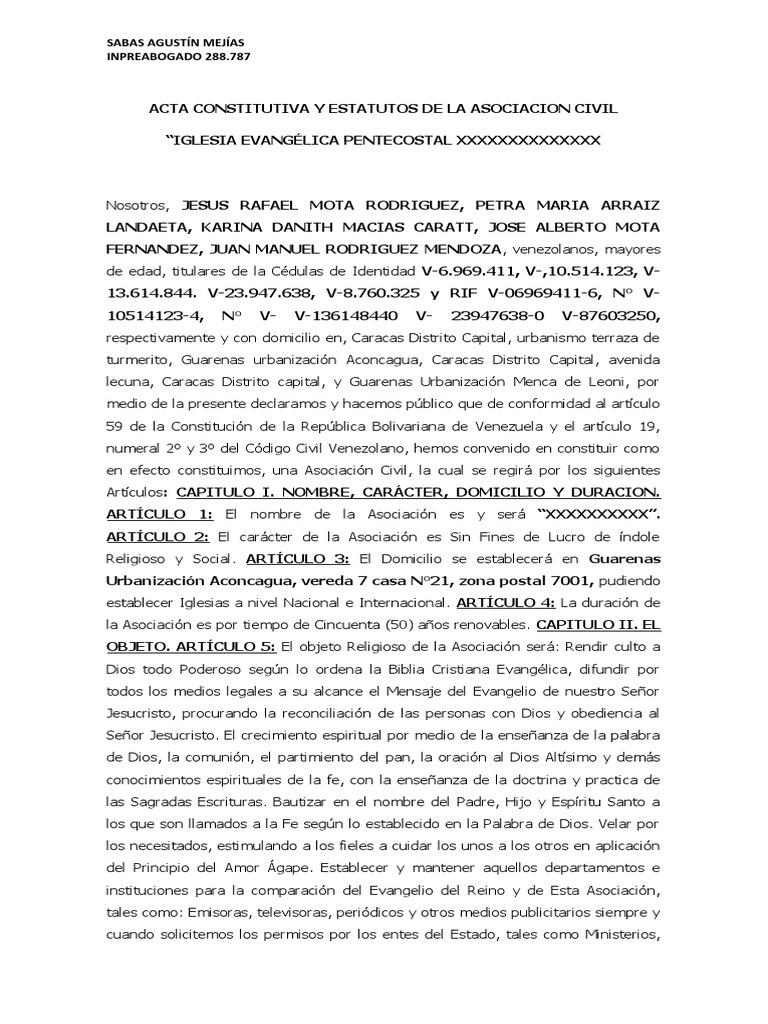 Acta Constitutiva y Estatutos de La Asociacion Civil | PDF | Junta Directiva | Religión y creencia