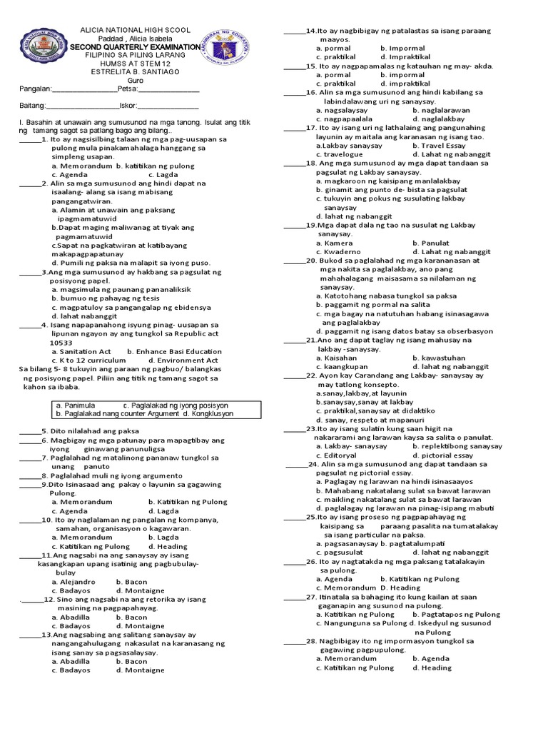 fINAL eXAM pILING lARANG | PDF