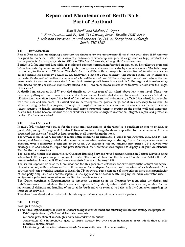 Repair and Maintenance of Berth No 6, Port of Portland | PDF | Anode ...