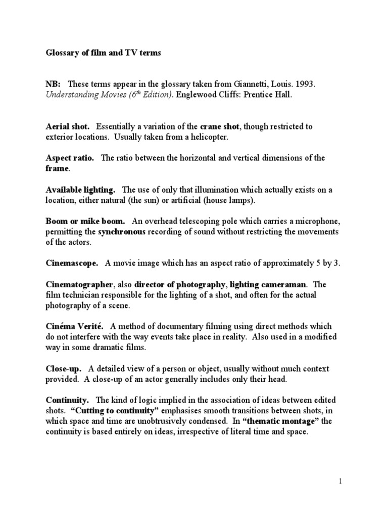 Glossary of Film & TV Terms | PDF | Zoom Lens | Camera