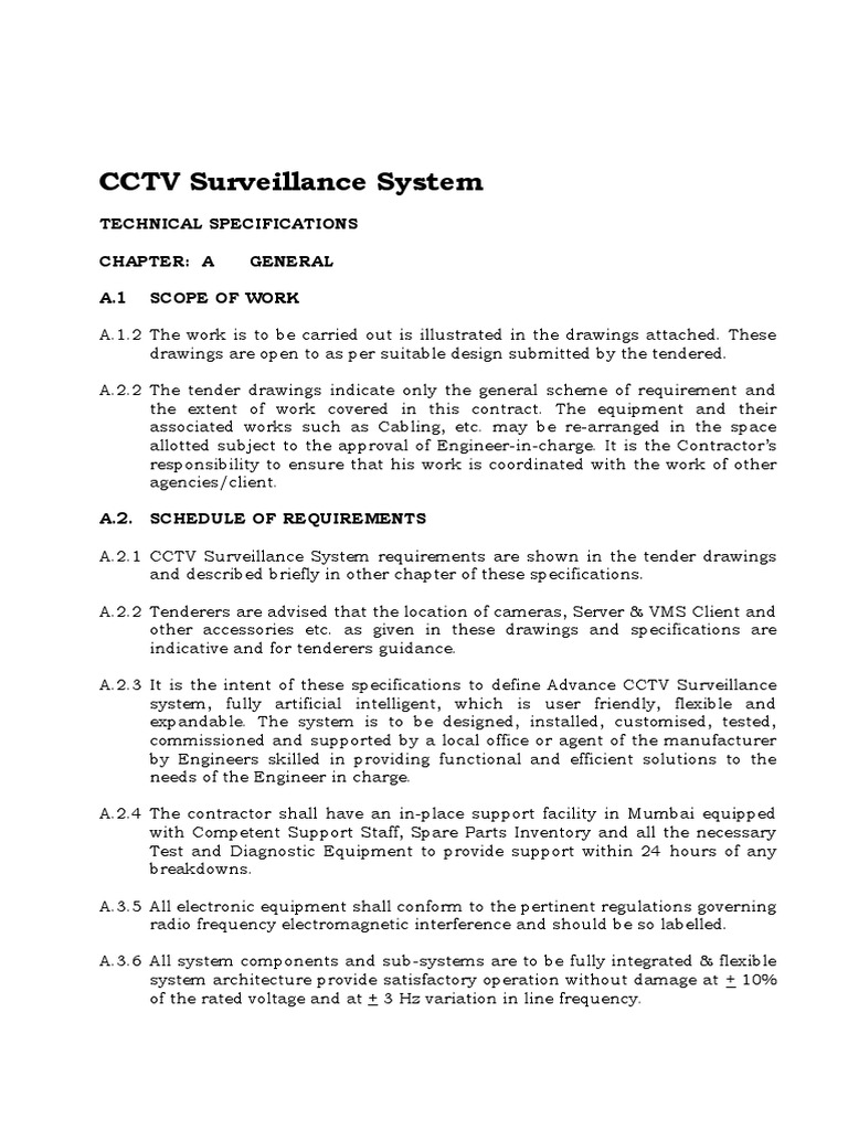 CCTV Specifications | PDF | Closed Circuit Television | Specification ...