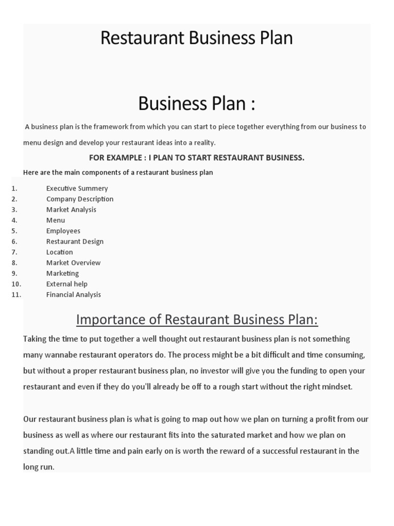 Restaurant Business Plan | PDF | Menu | Market Analysis