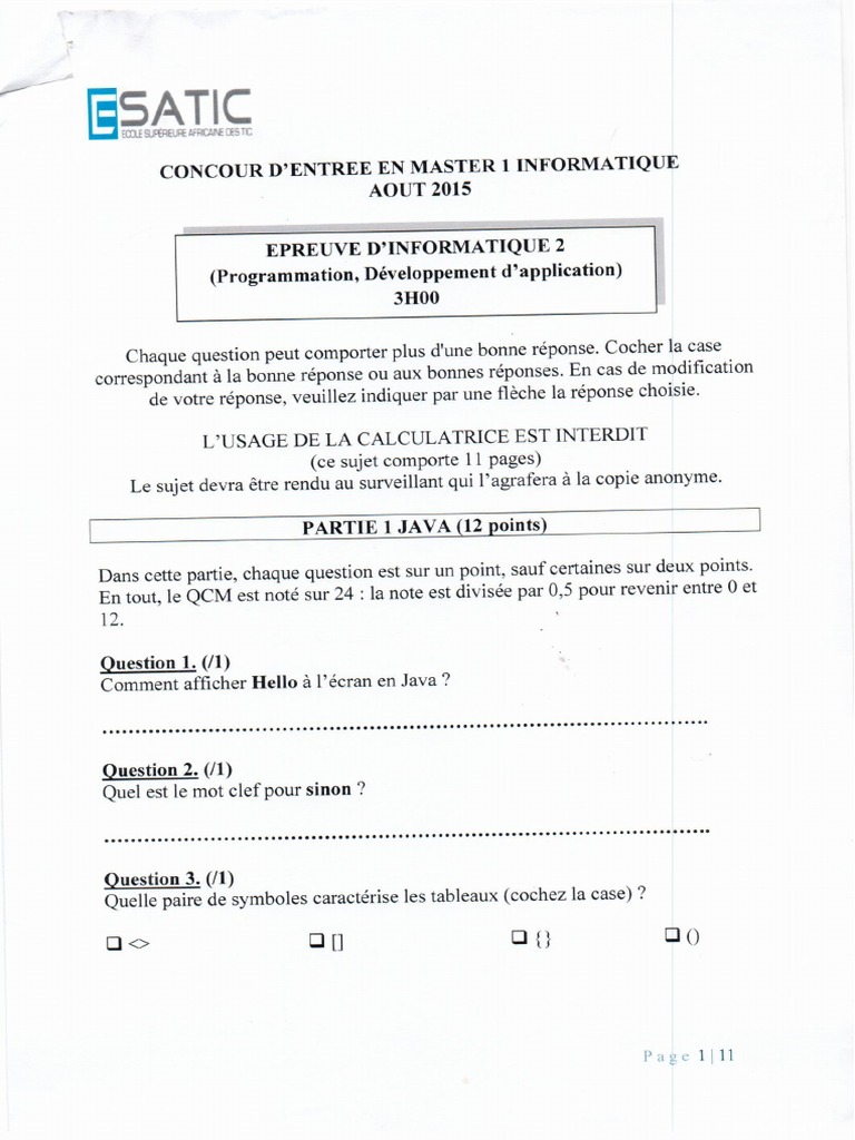 Ancien Sujets Concours Master PDF | PDF