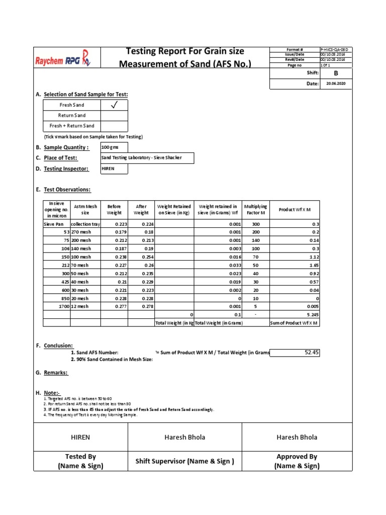 Incoming Test Report For Velox Sand | PDF | Nature | Teaching Mathematics
