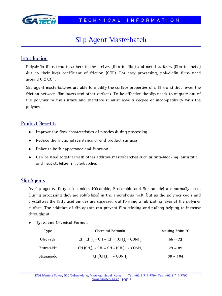 Slip Agent Masterbatches - Different Amides | PDF | Polyolefin | Friction