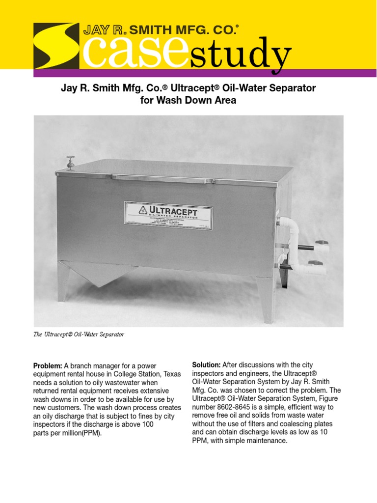 Jay R. Smith Mfg. Co. Ultracept Oil-Water Separator For Wash Down Area ...