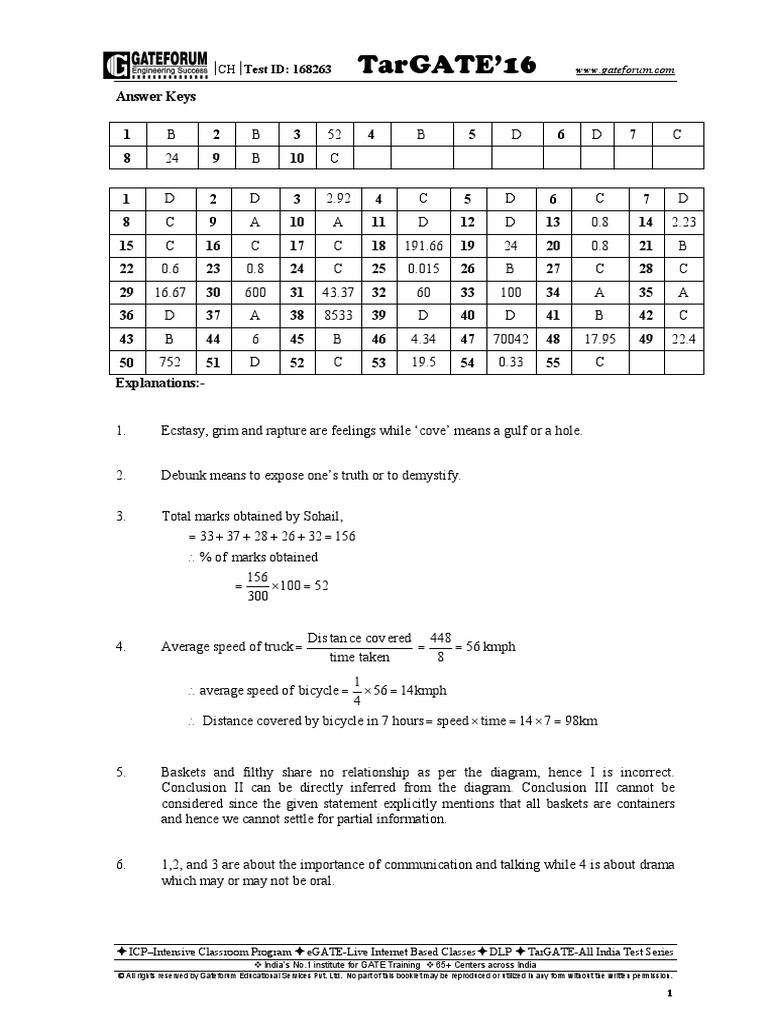 Targate'16: Answer Keys | PDF | Physical Chemistry | Branches Of Thermodynamics