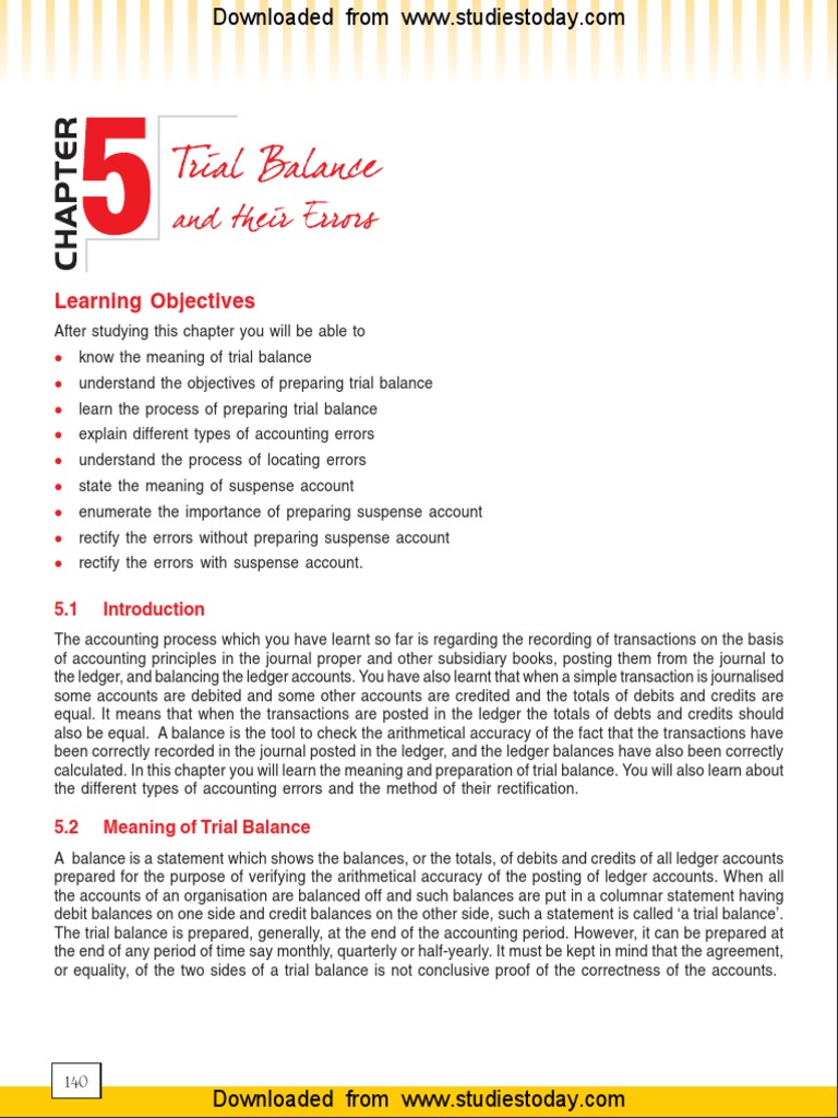 CBSE Class 11 Accounting-Trial Balance | PDF | Debits And Credits ...