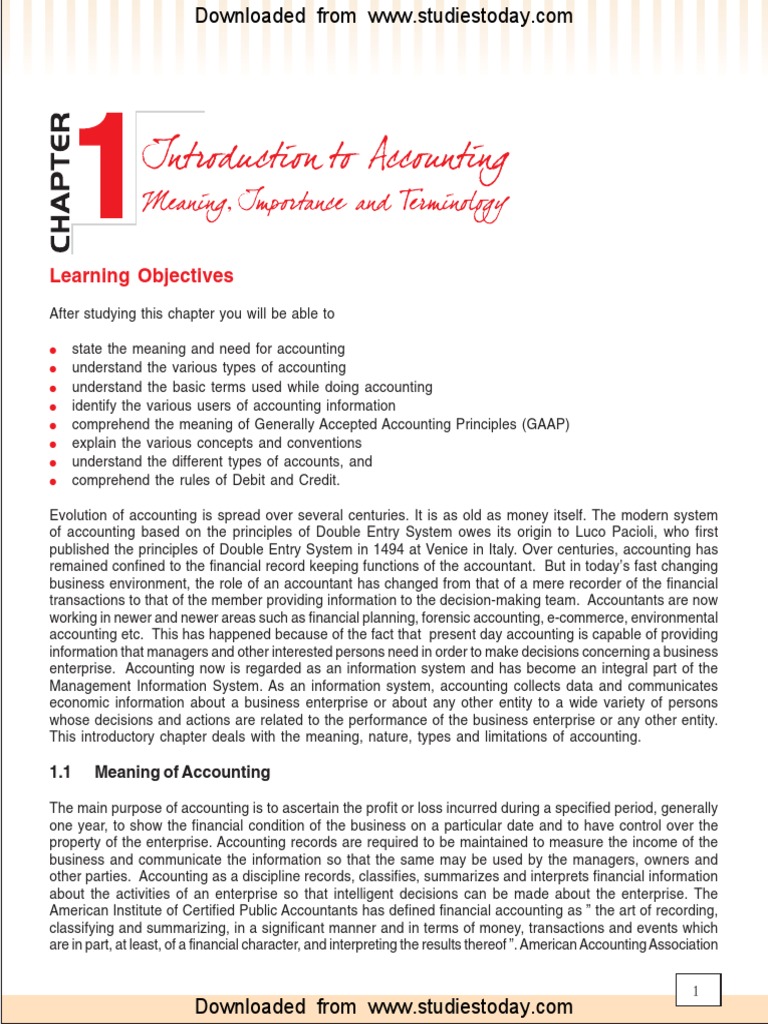 CBSE Class 11 Accounting-Introduction To Accounting | PDF | Debits And ...