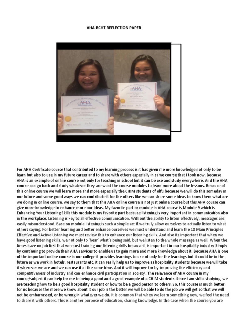 Aha-Bcht Reflection Paper | PDF | Educational Technology | Behavior ...