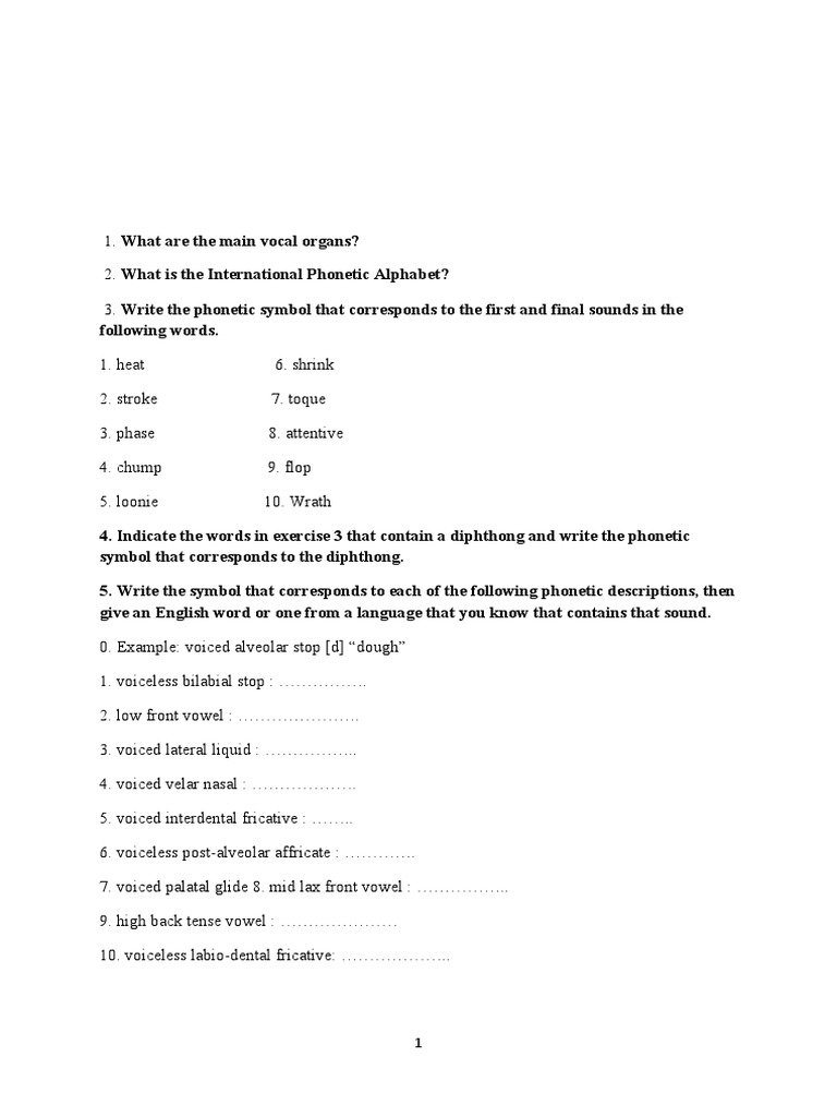 Phonetics Exercise 1 | PDF | Phonetics | Vowel