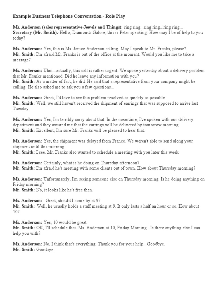 Example Business Telephone Conversation - Role Play | PDF