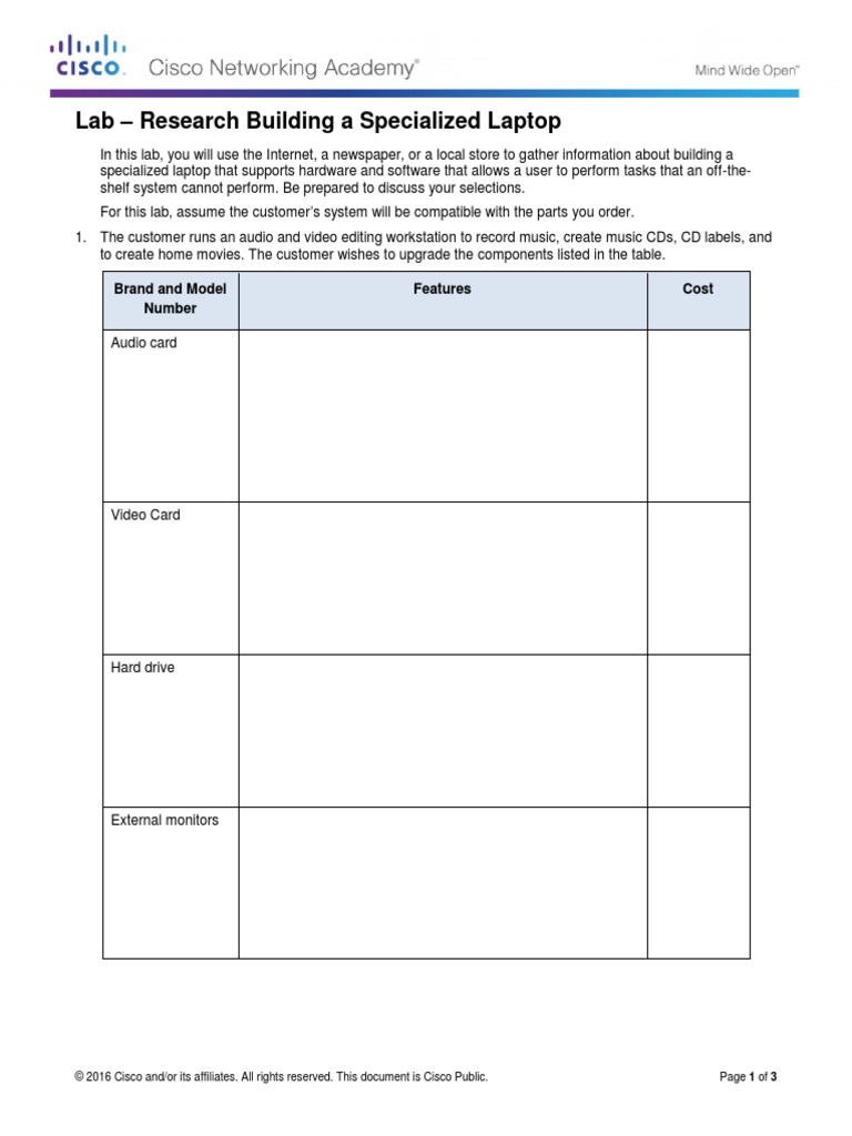 Lab - Research Building A Specialized Laptop: Brand and Model Number ...