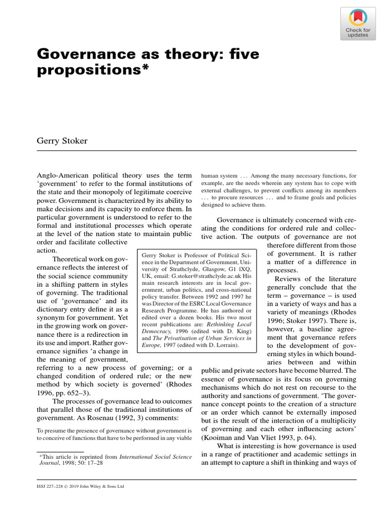 Governance As Theory: Five Propositions : Gerry Stoker | PDF ...