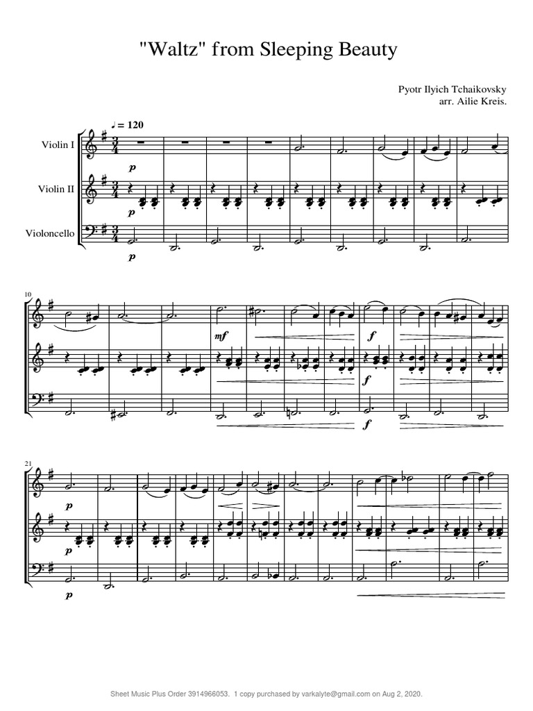 "Waltz" From Sleeping Beauty: Pyotr Ilyich Tchaikovsky Arr. Ailie Kreis ...