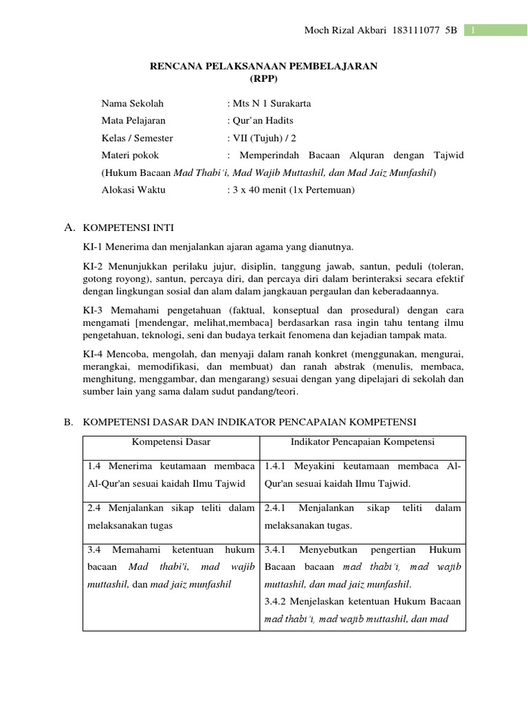 RPP QH Kelas 7 Semester 2 PDF | PDF