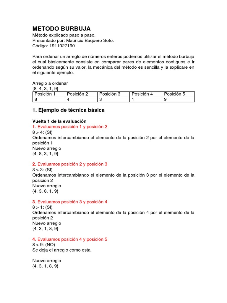 Método de la Burbuja: Guía Paso a Paso | PDF | Programación de ...