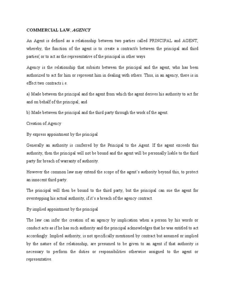 COMMERCIAL LAW Agency | PDF | Law Of Agency | Law And Economics