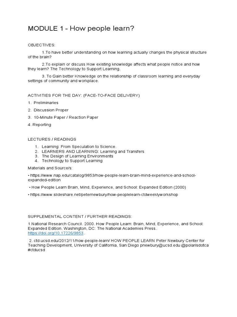 MODULE How People Learn | PDF | Wellness | Science & Mathematics