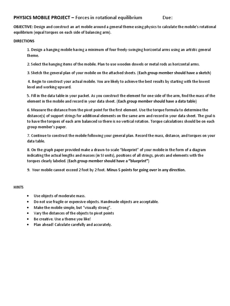 PHYSICS MOBILE PROJECT - Forces in Rotational Equilibrium | PDF ...