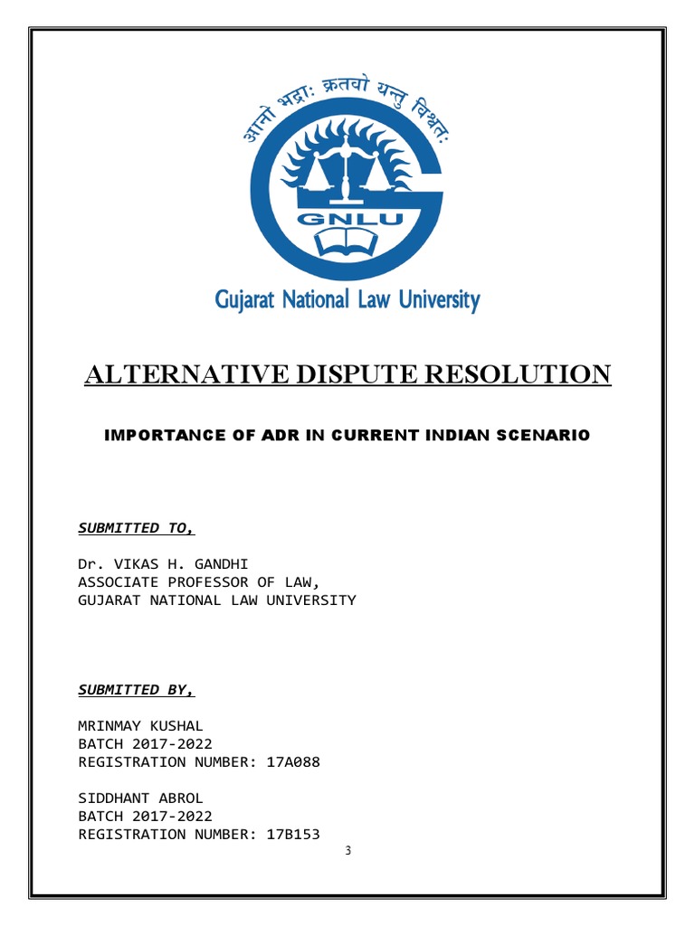 Alternative Dispute Resolution: Importance of Adr in Current Indian ...