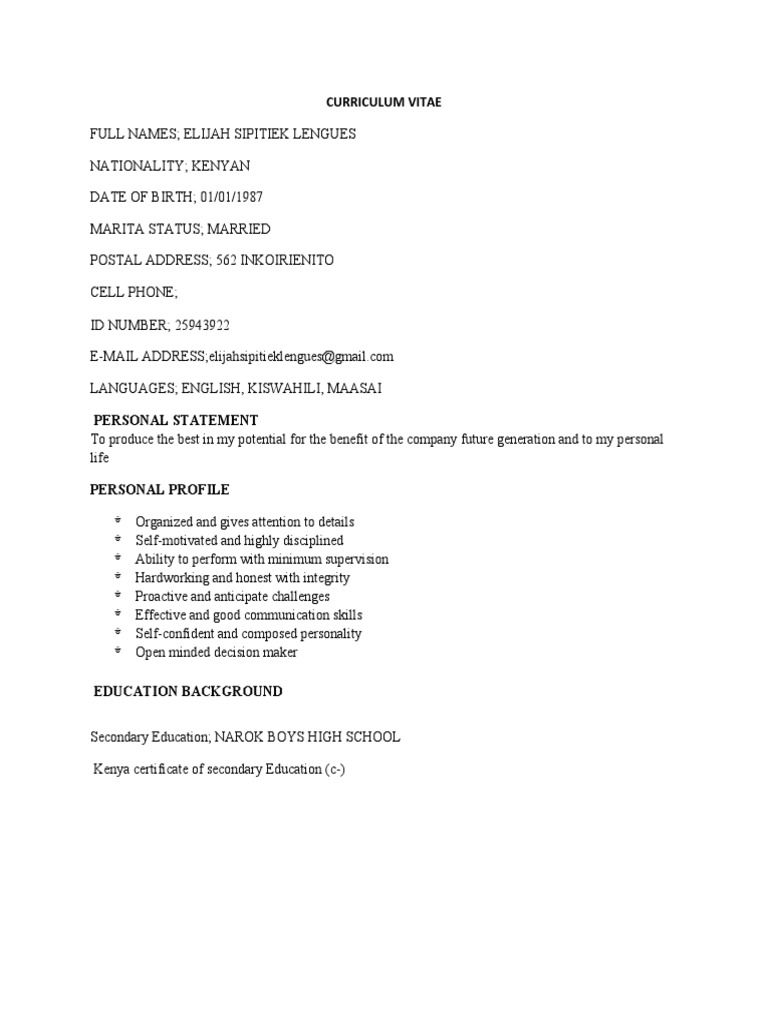 Elijah Lengues CV - Kenyan Professional | PDF | Career & Growth | Computers
